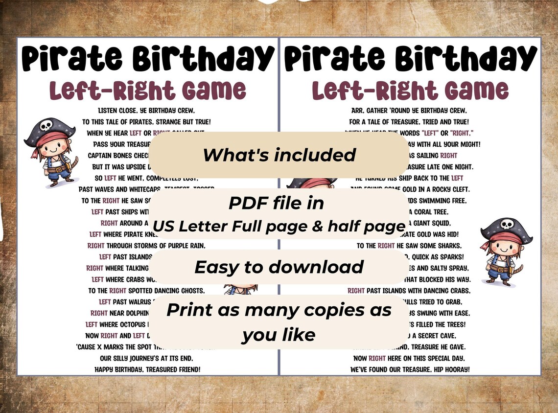 Pirate Birthday Party Game: Pass the Prize, Left-right Game (PDF) - Etsy