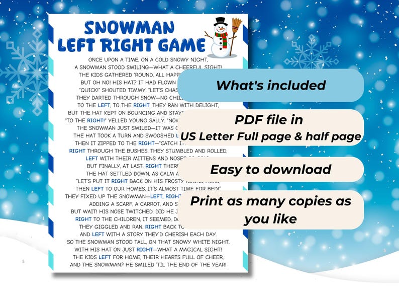 Snowman Left Right Game: Christmas Holiday Party (PDF) - Etsy