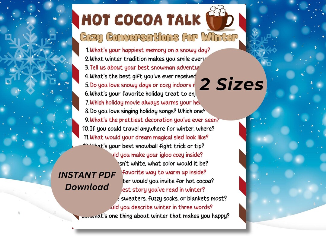 Hot Cocoa Table Talk , Winter Conversation Starters, Cozy Holiday ...