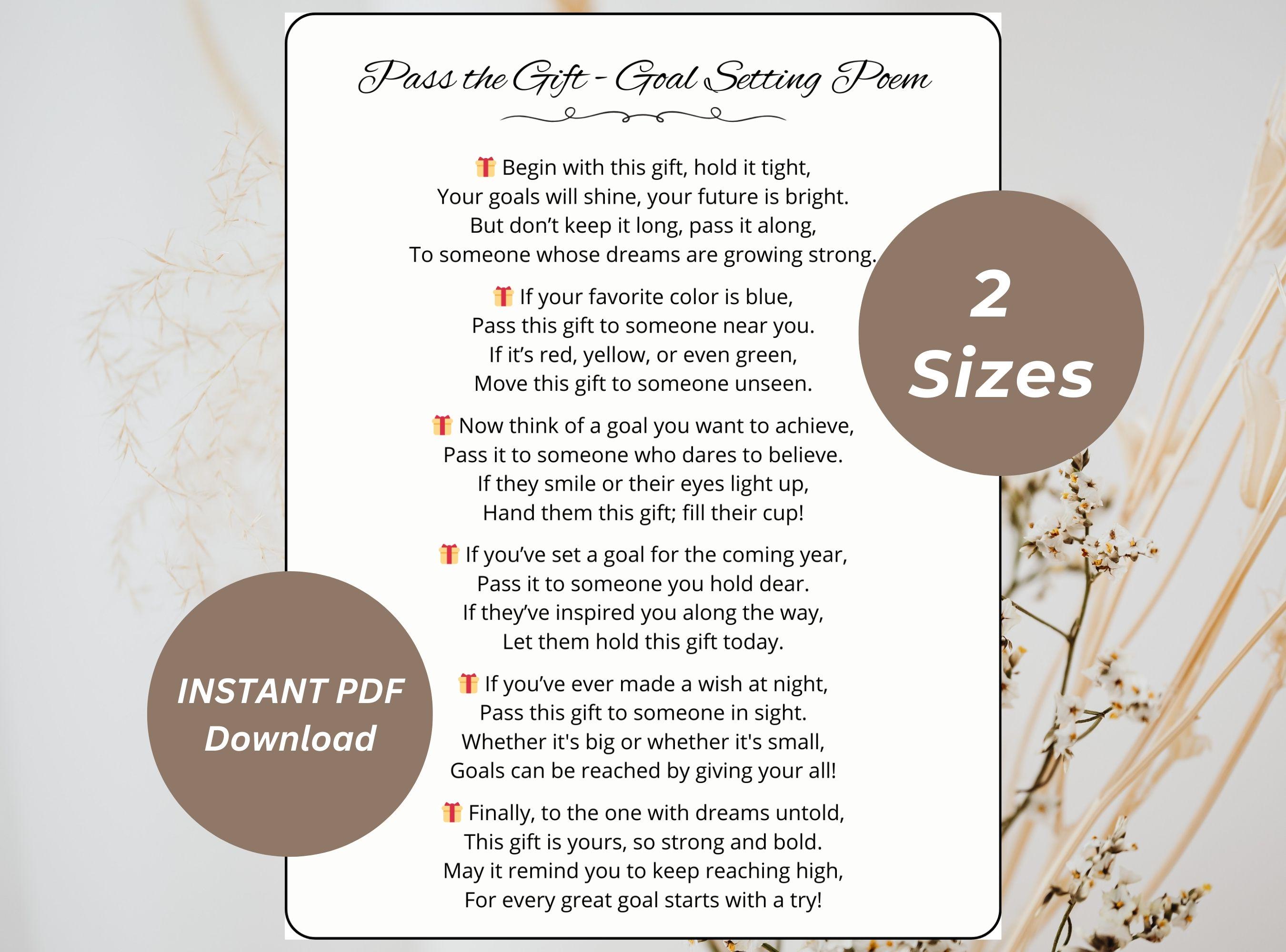 Inspirational Goal Setting Poem Printable, Pass the Gift Game ...