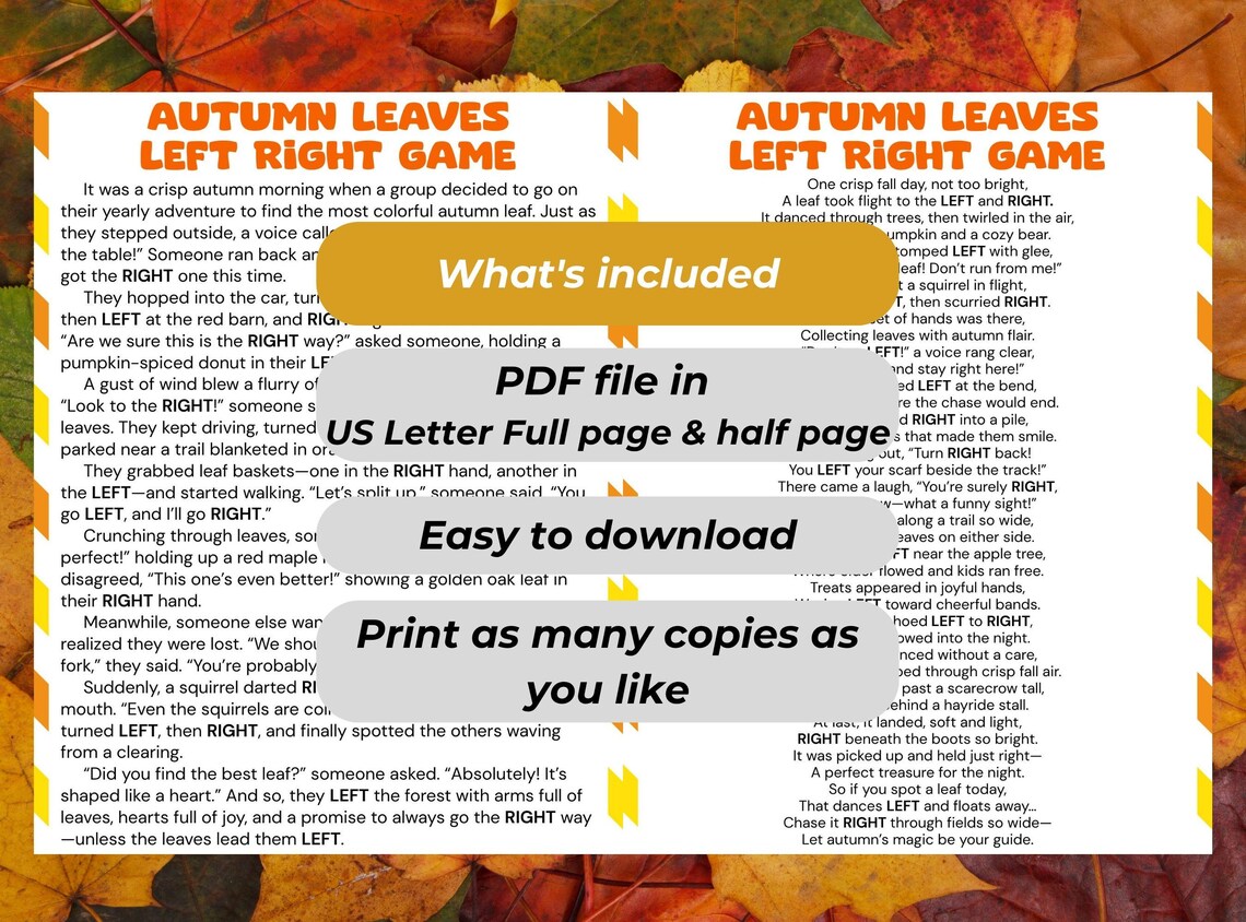Autumn Left Right Game: Fall Party Activity (printable PDF) - Etsy