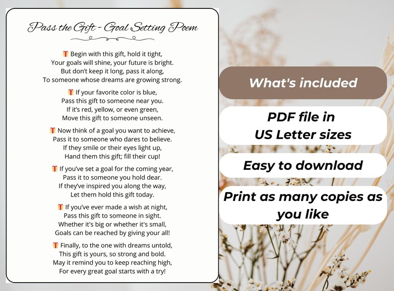 Inspirational Goal Setting Poem Printable, Pass the Gift Game ...