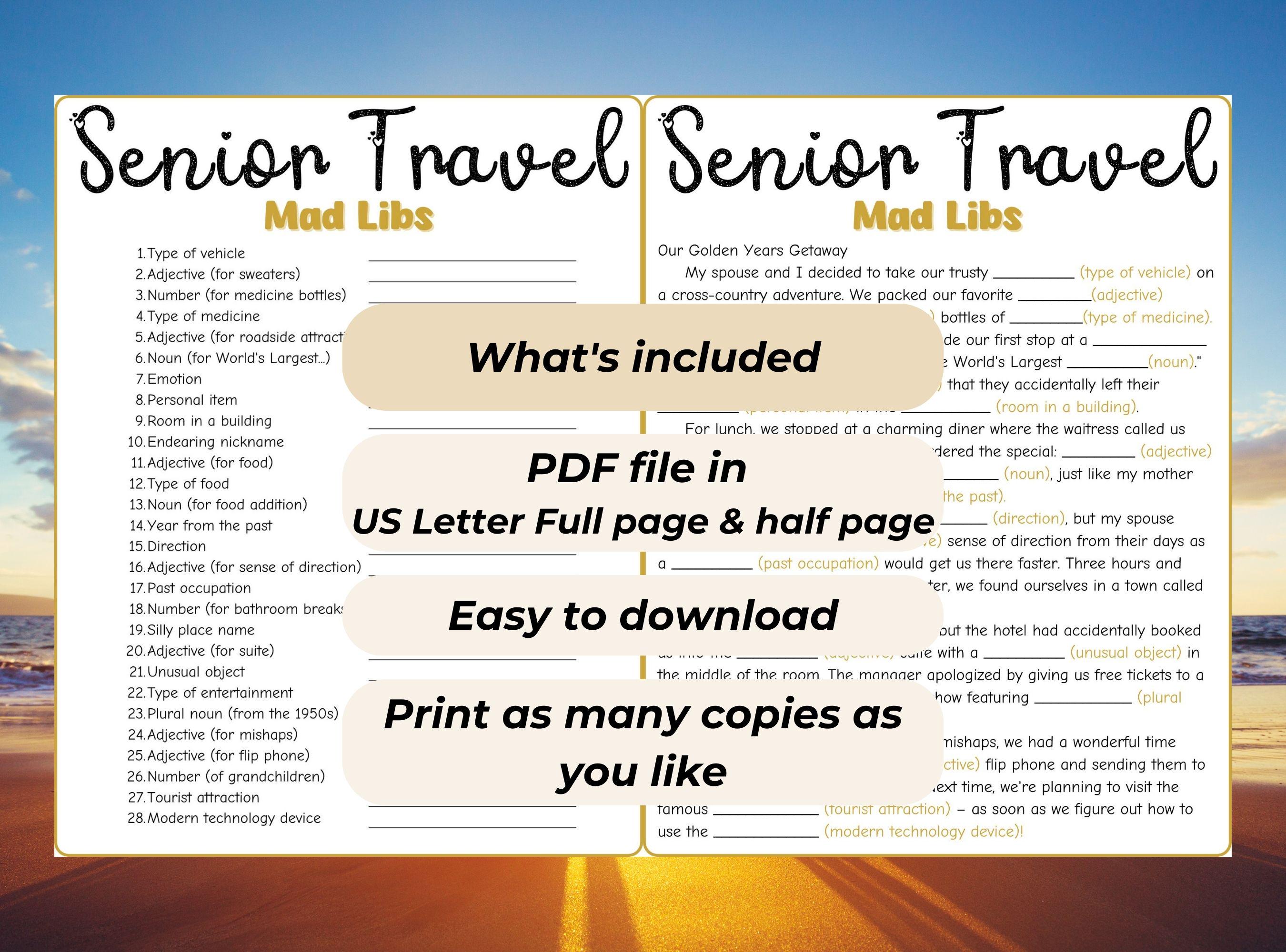 Senior Travel Mad Libs: Funny Retirement Road Trip Game (PDF) - Etsy