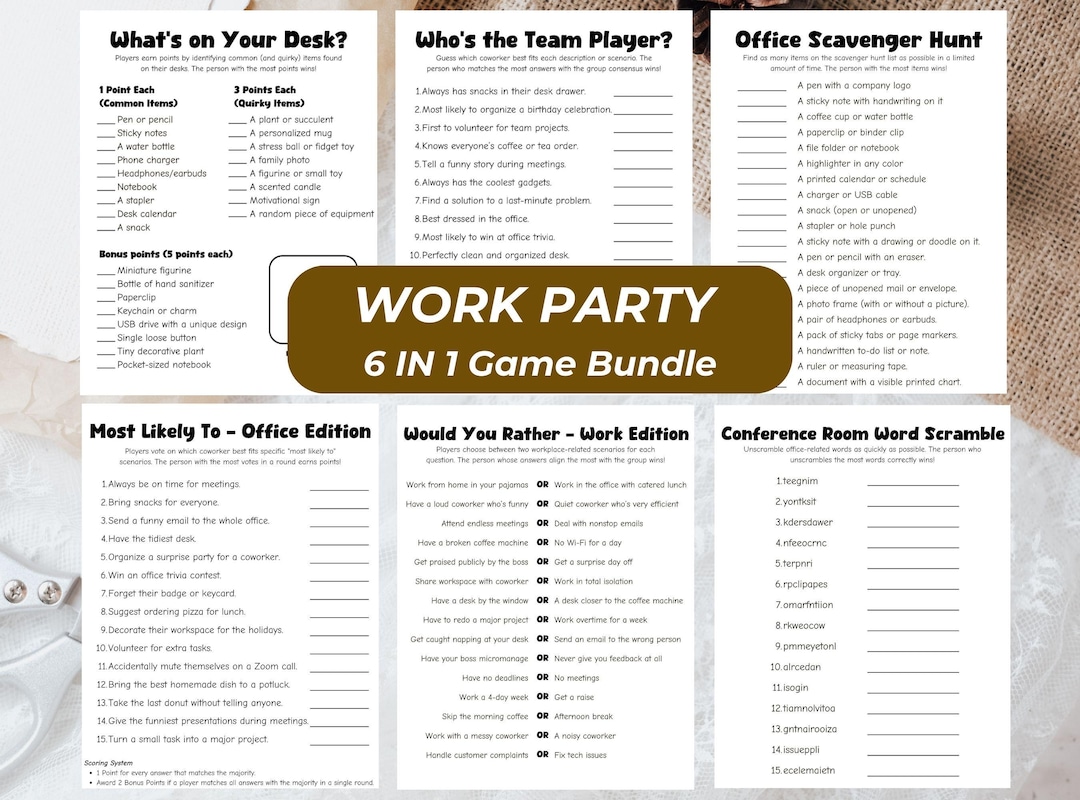 Printable Office Work Party Games Bundle Fun Office Party Games for ...