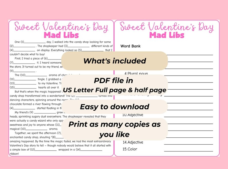 Valentine's Day Mad Libs Printable, Fun Valentine's Activity for Kids ...