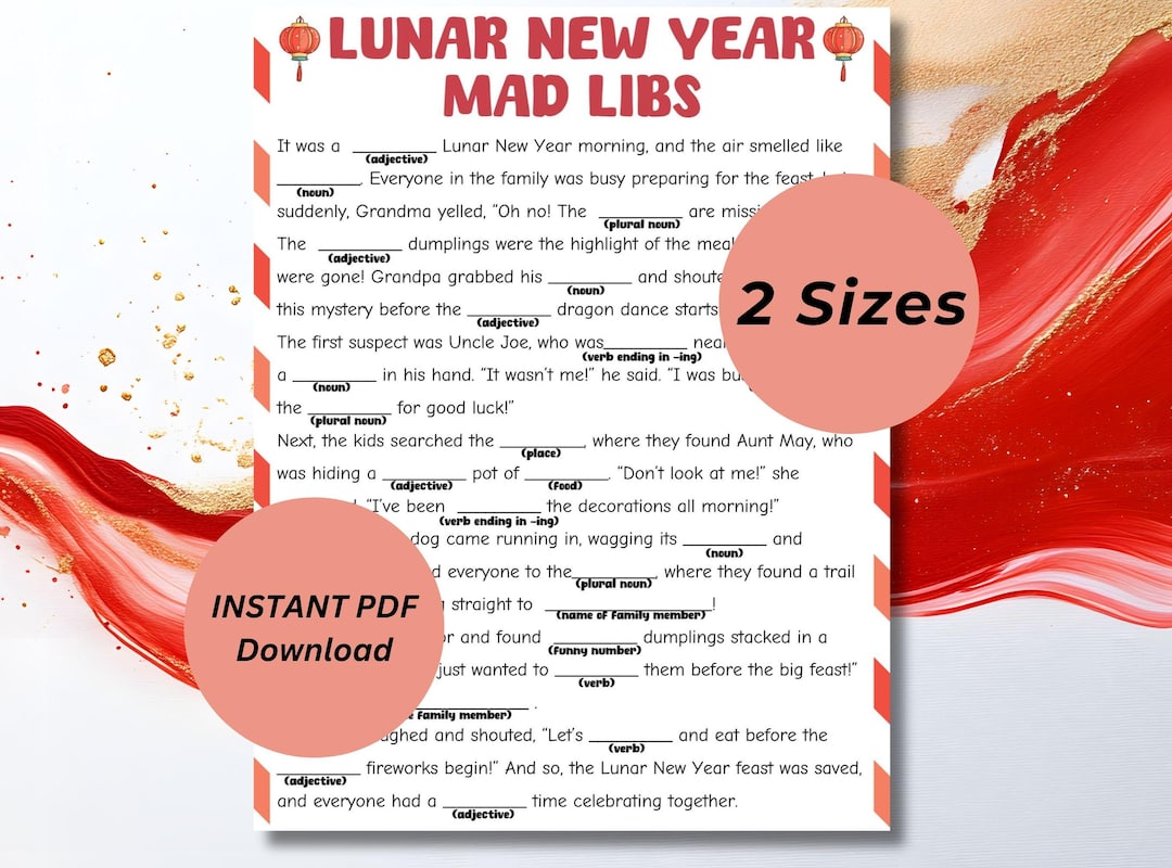 Lunar New Year Mad Libs Printable Game – Fun Family Activity for Kids ...