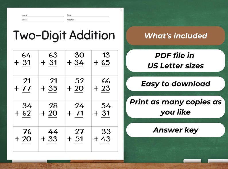 50 Pages Two-digit Addition Worksheet, Printable Math Practice PDF ...