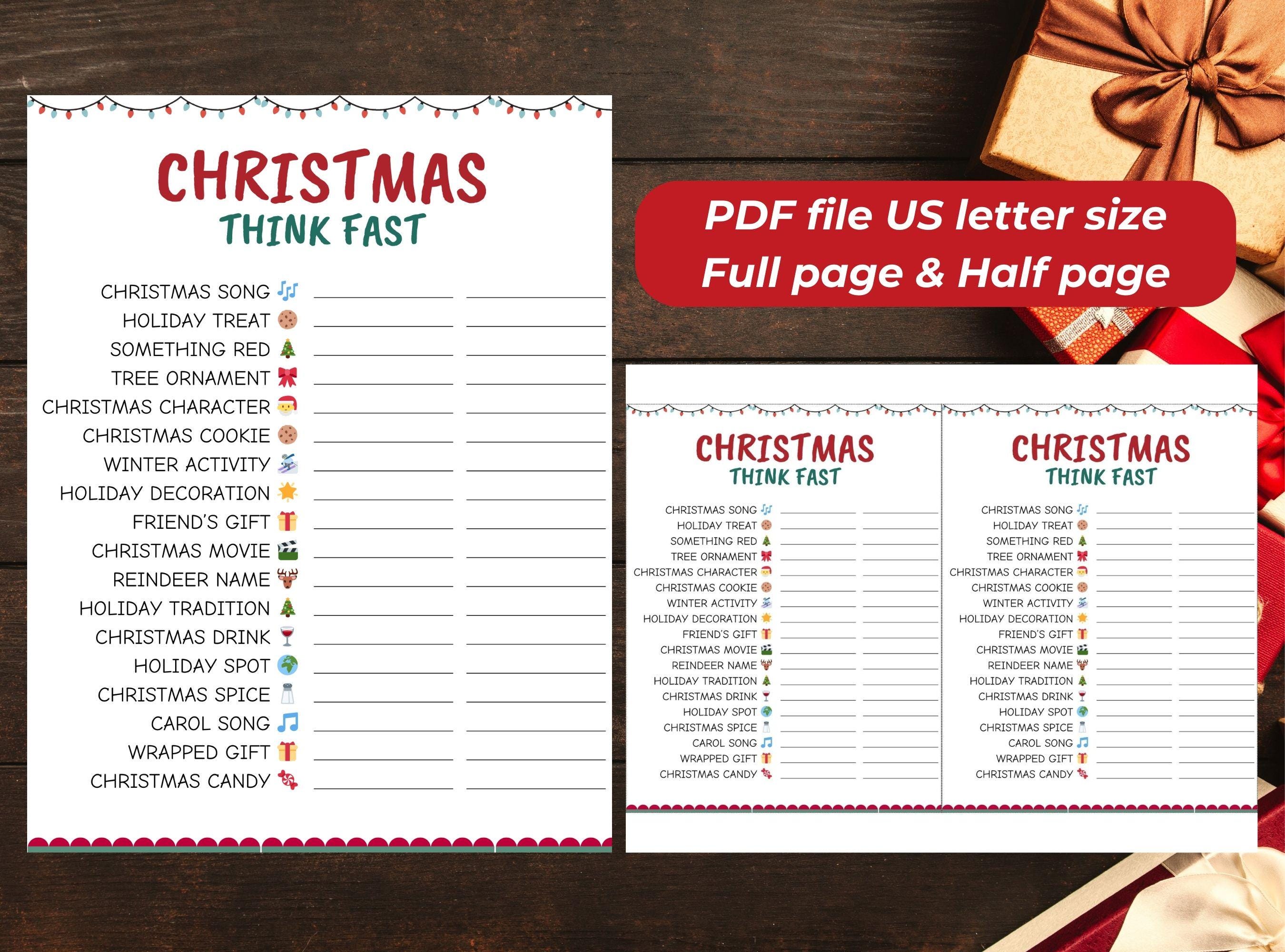 Think Fast Christmas Game Printable, Fun Family Christmas Games ...