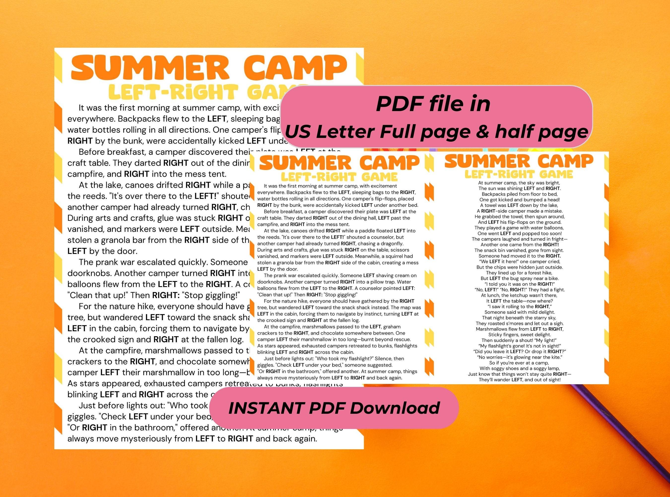 Summer Camp Left Right Story Game: Icebreaker Fun (PDF Download) - Etsy