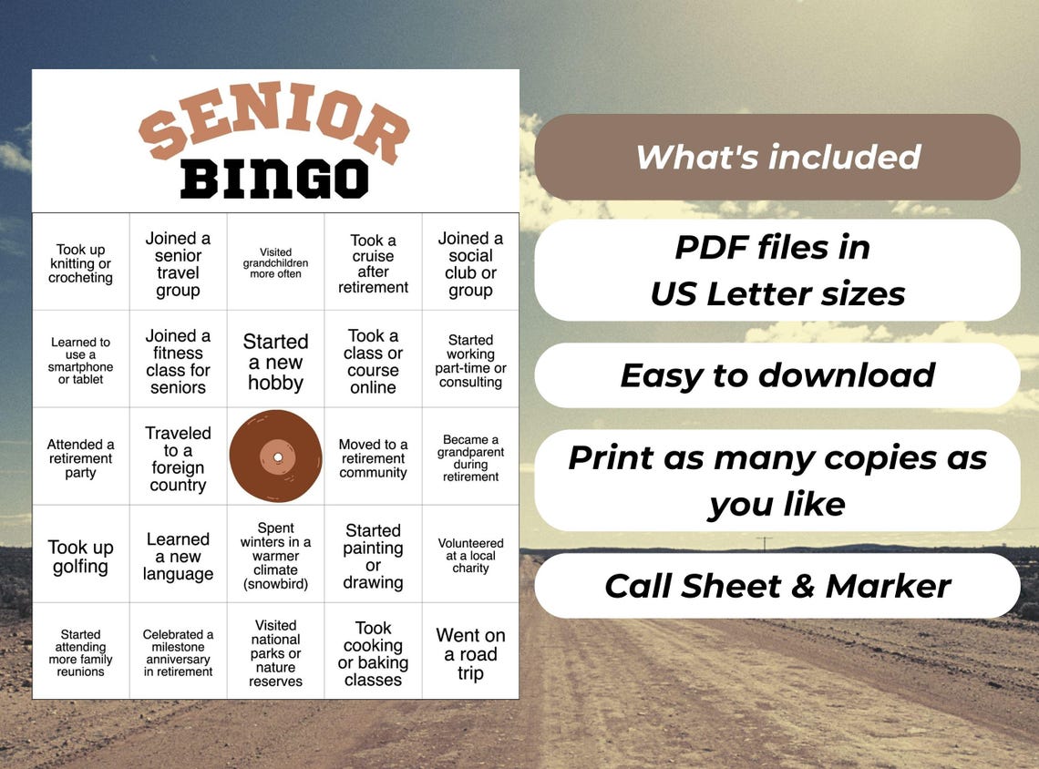 Senior Bingo Game for Elderly, Family Game Night Activity, Printable ...