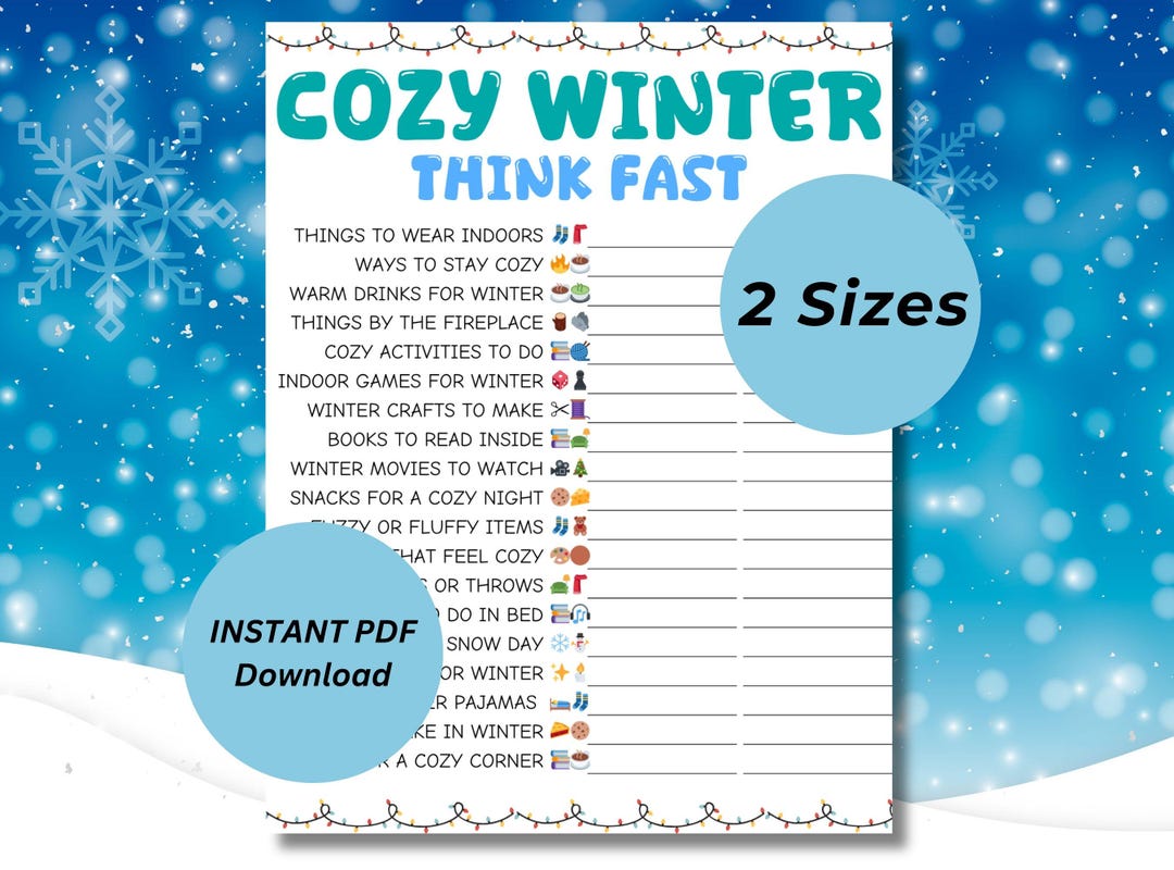 Cozy Winter Think Fast Printable Game, Fun Winter Activities for Kids ...