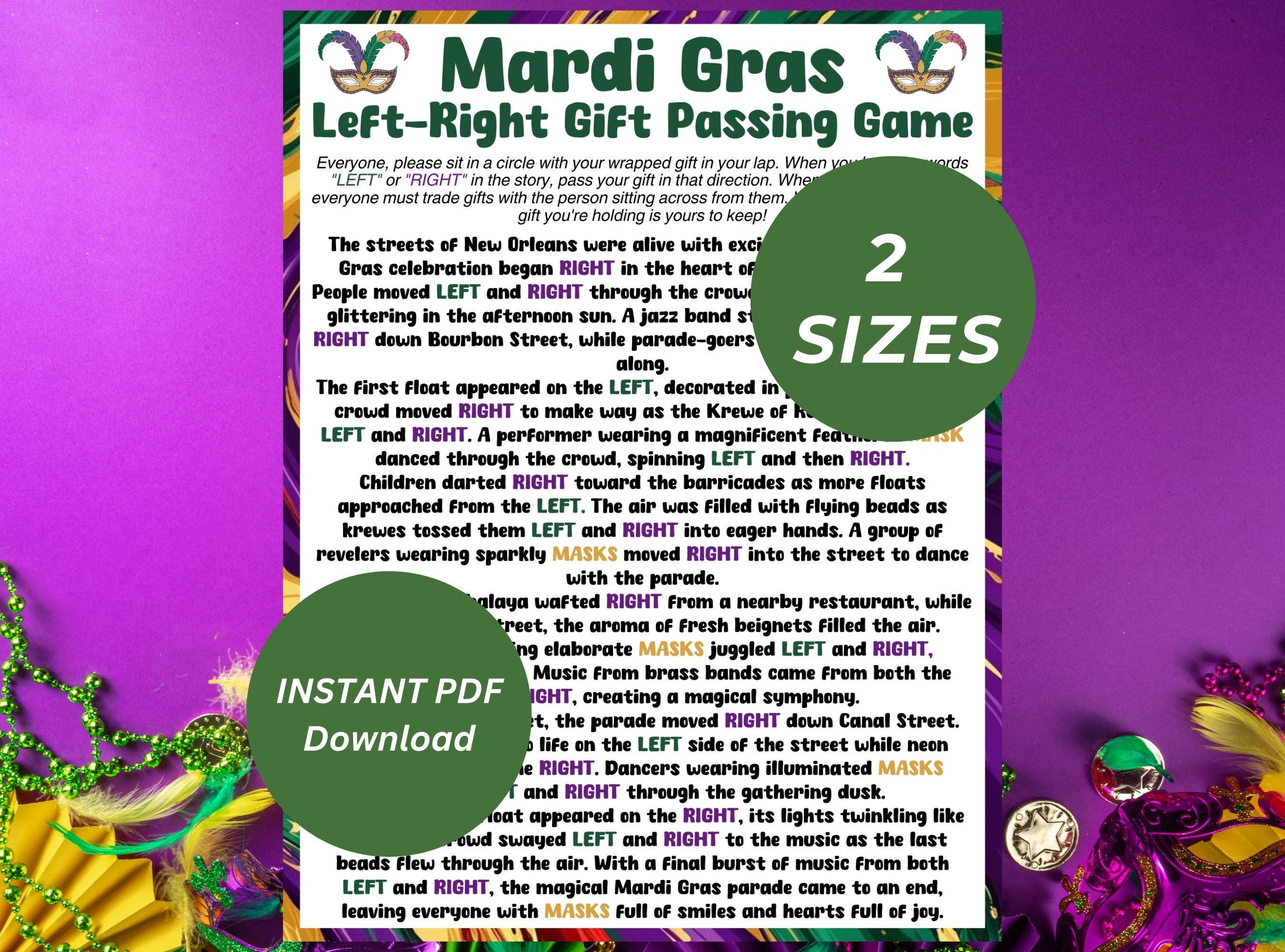 Mardi Gras Left Right Gift Passing Game: Printable Party Activity ...