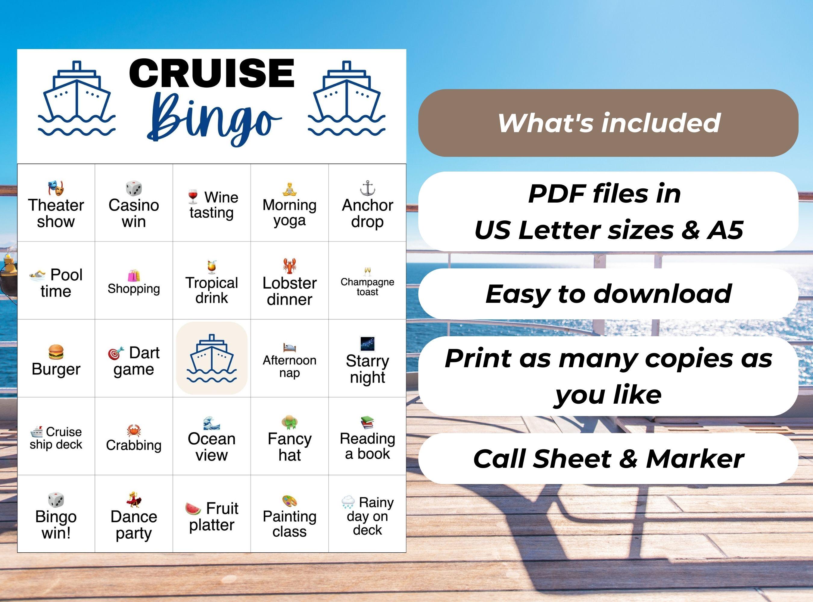 Printable Cruise Bingo Game, Cruise Ship Activities, Family Vacation ...