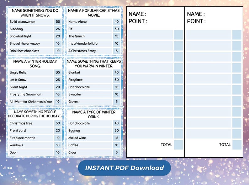 Winter Family Feud Party Games, Printable Winter Friendly Feud Games ...