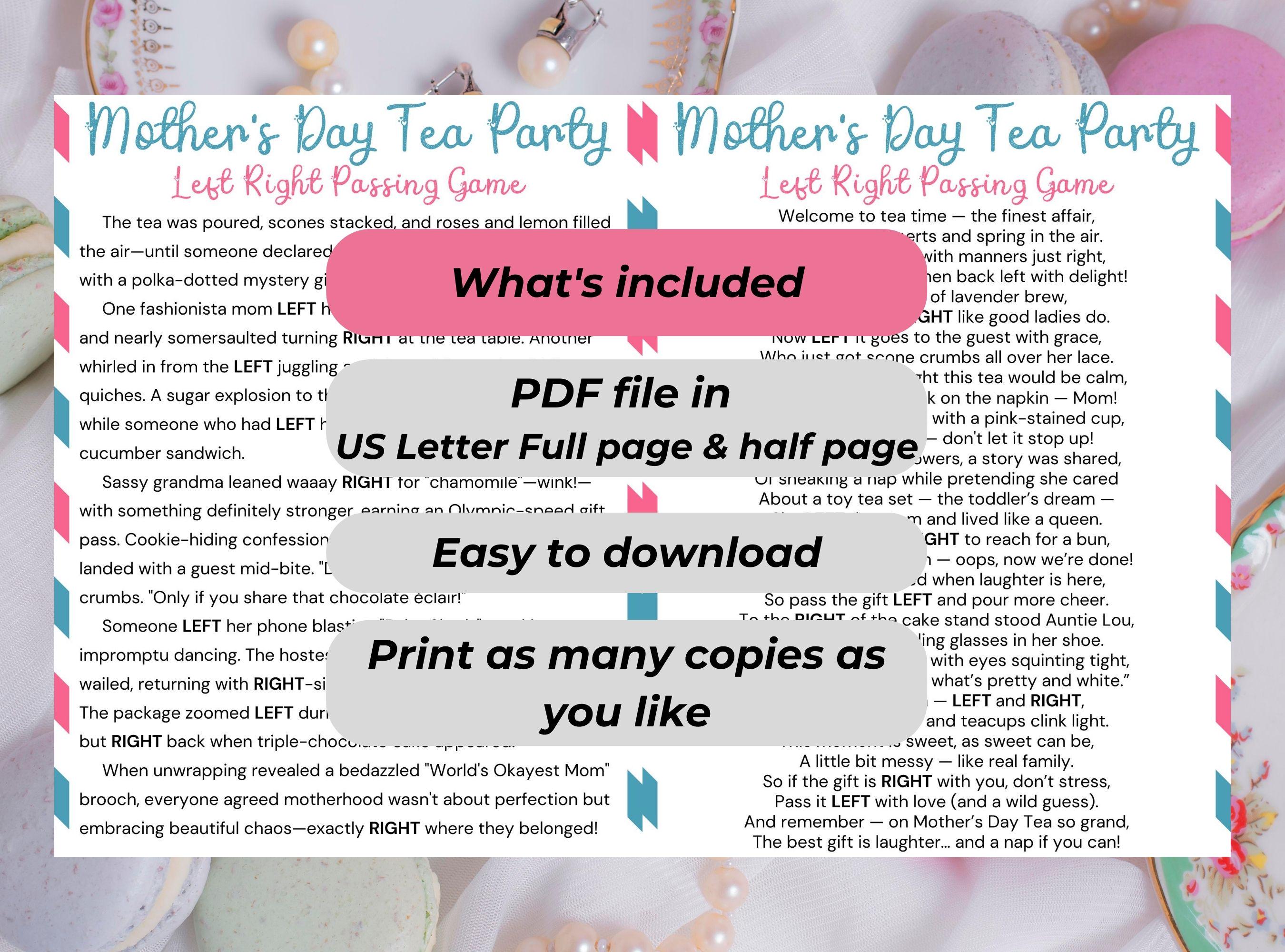 Mother's Day Tea Party Game: Left Right Passing Game (PDF) - Etsy