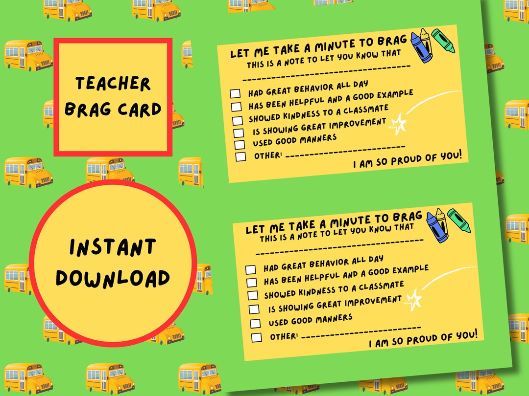 Teacher Brag Note, Teacher Brag Card, Note From Teacher, PDF Download ...