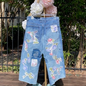 Upcycled Distressed Embroidered Jeans - Etsy