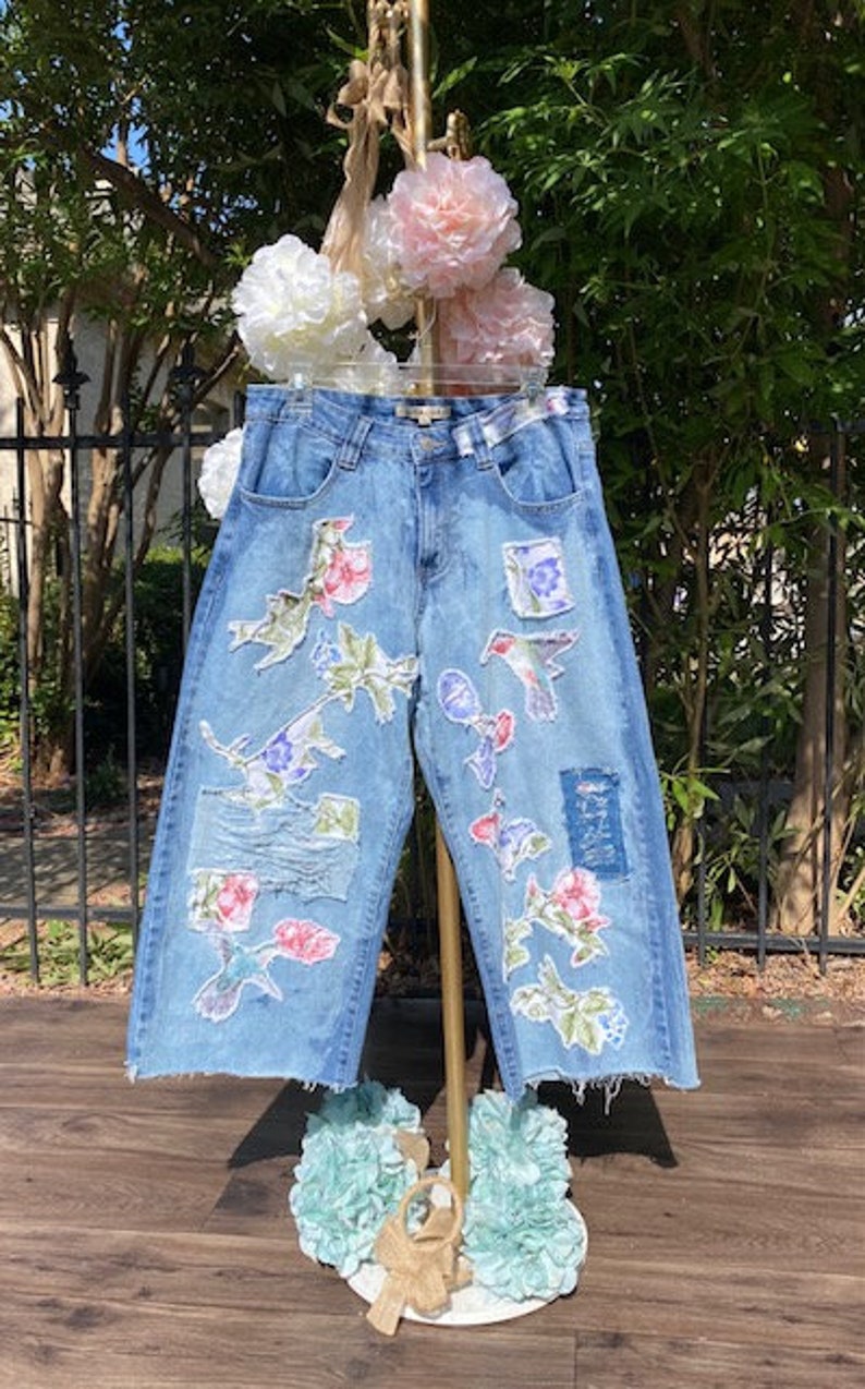 Upcycled Distressed Embroidered Jeans - Etsy