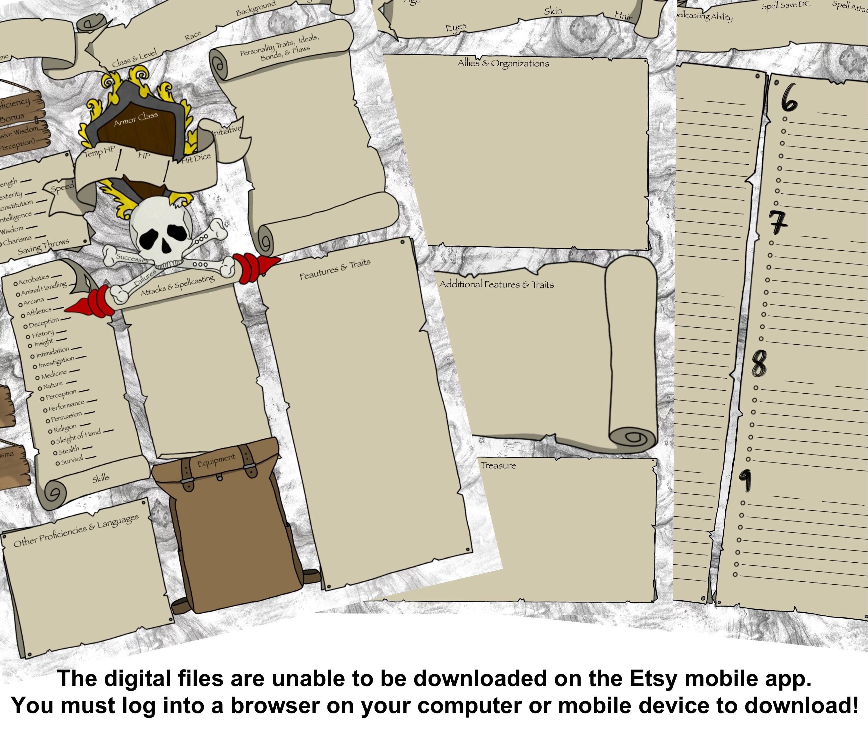 Stylized DND Character Sheets, Dungeons and Dragons Character Sheets ...