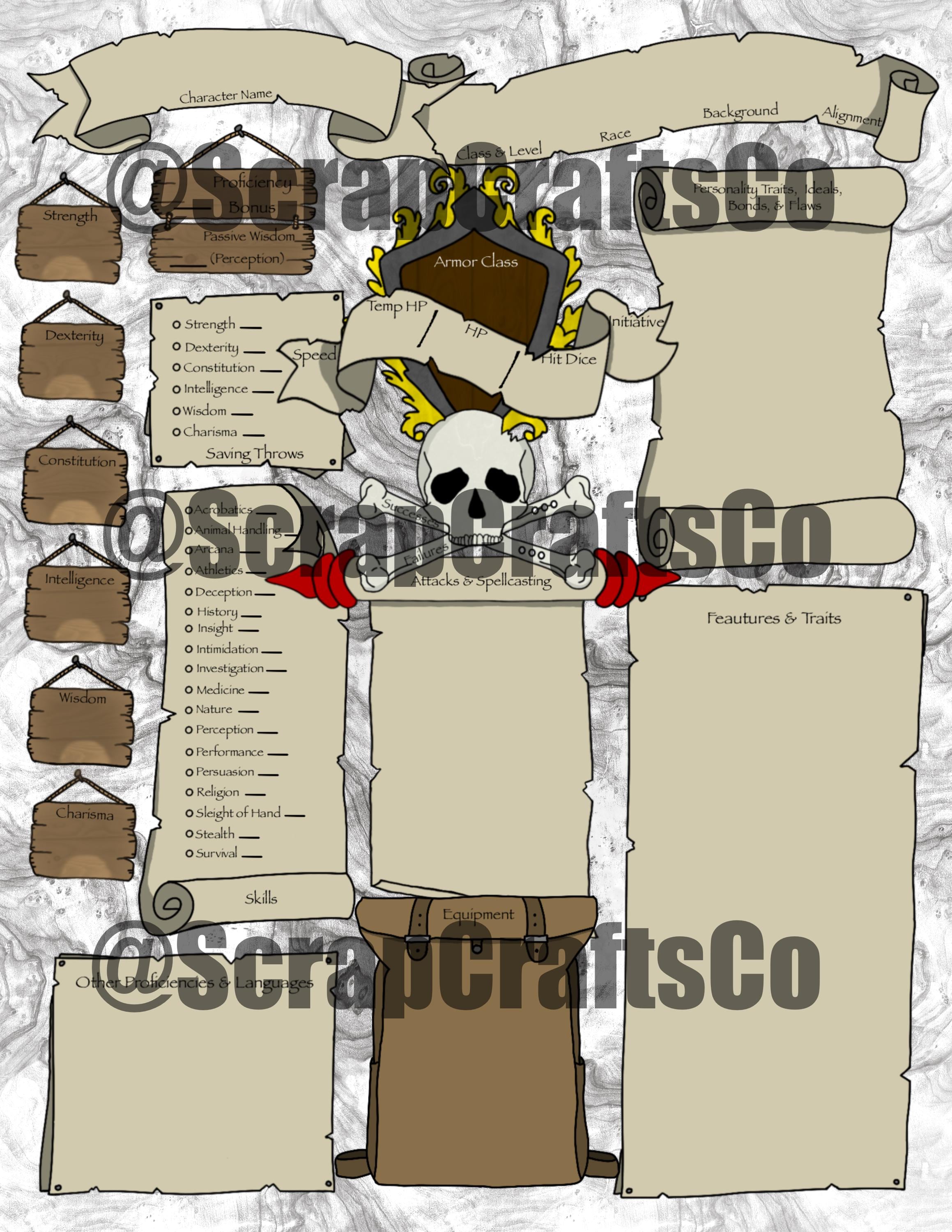 Stylized DND Character Sheets, Dungeons and Dragons Character Sheets ...