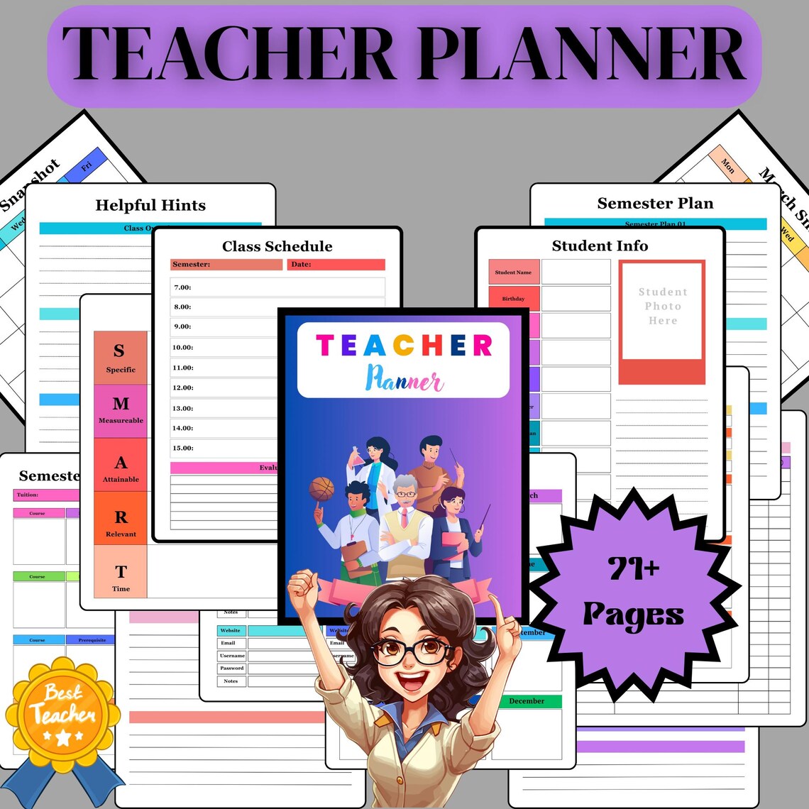 Editable Teacher Planner Template, Printable Teacher Planner, Digital ...