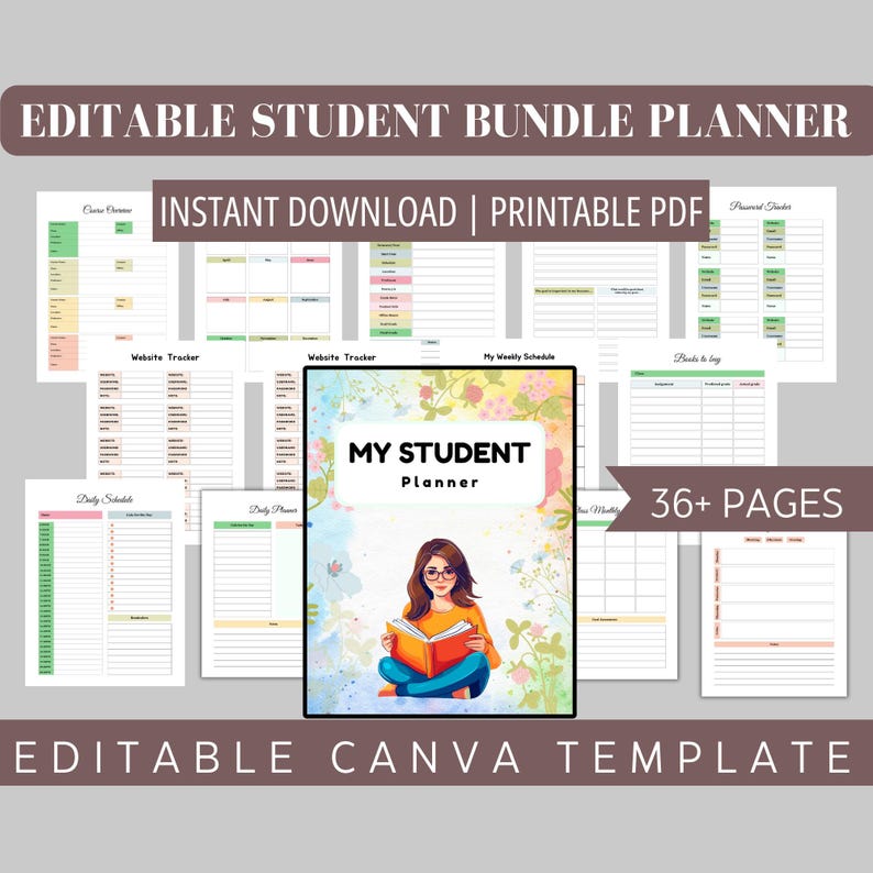 Editable Student Planner | Printable Academic Planner | Study Organizer ...