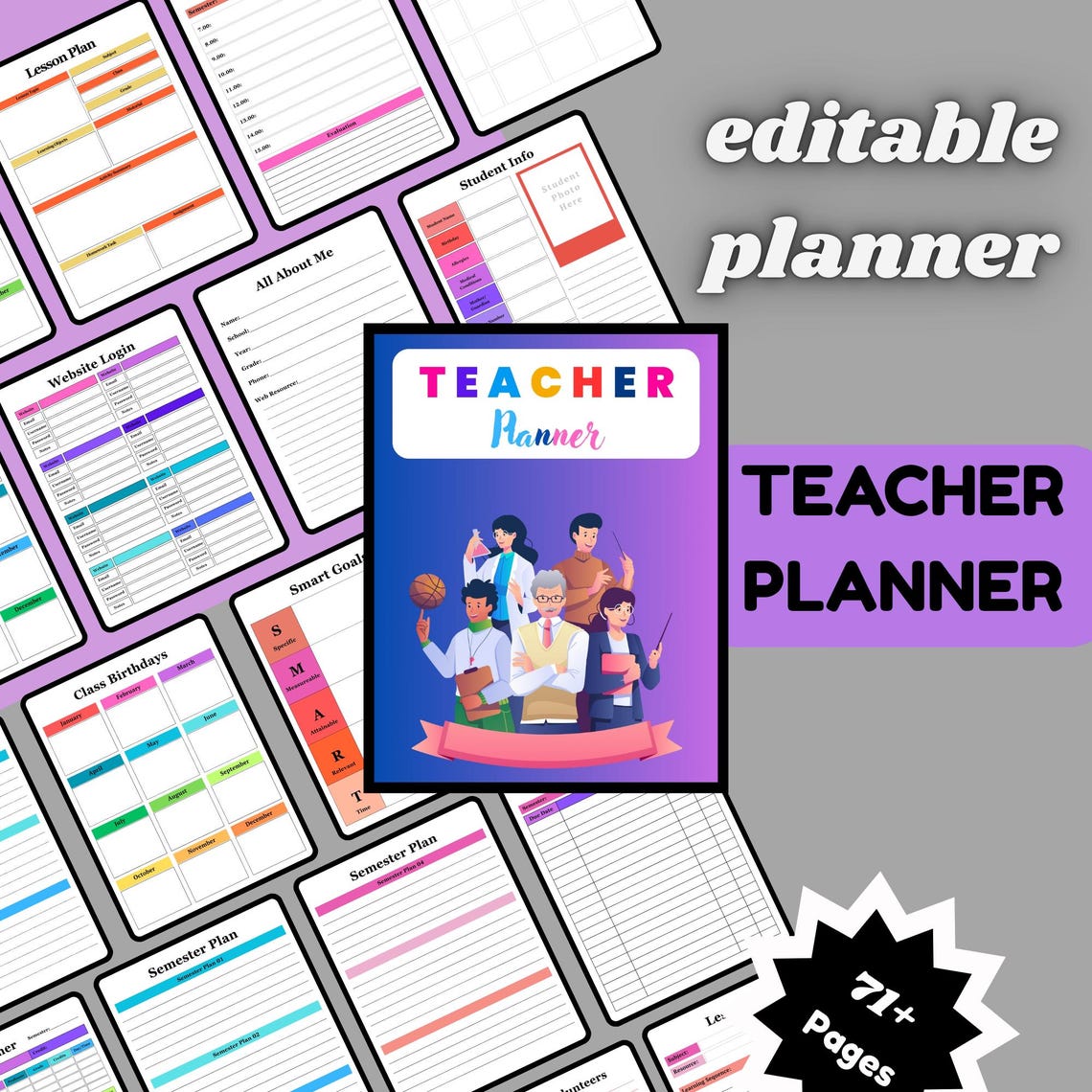 Editable Teacher Planner Template, Printable Teacher Planner, Digital ...