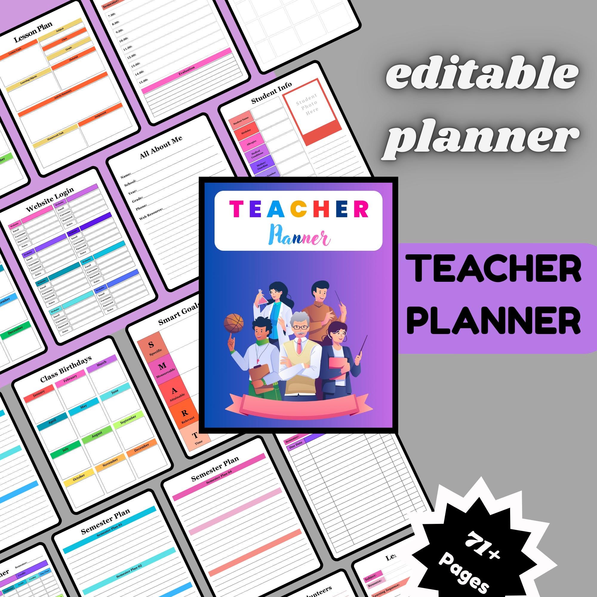 Editable Teacher Planner Template, Printable Teacher Planner, Digital ...