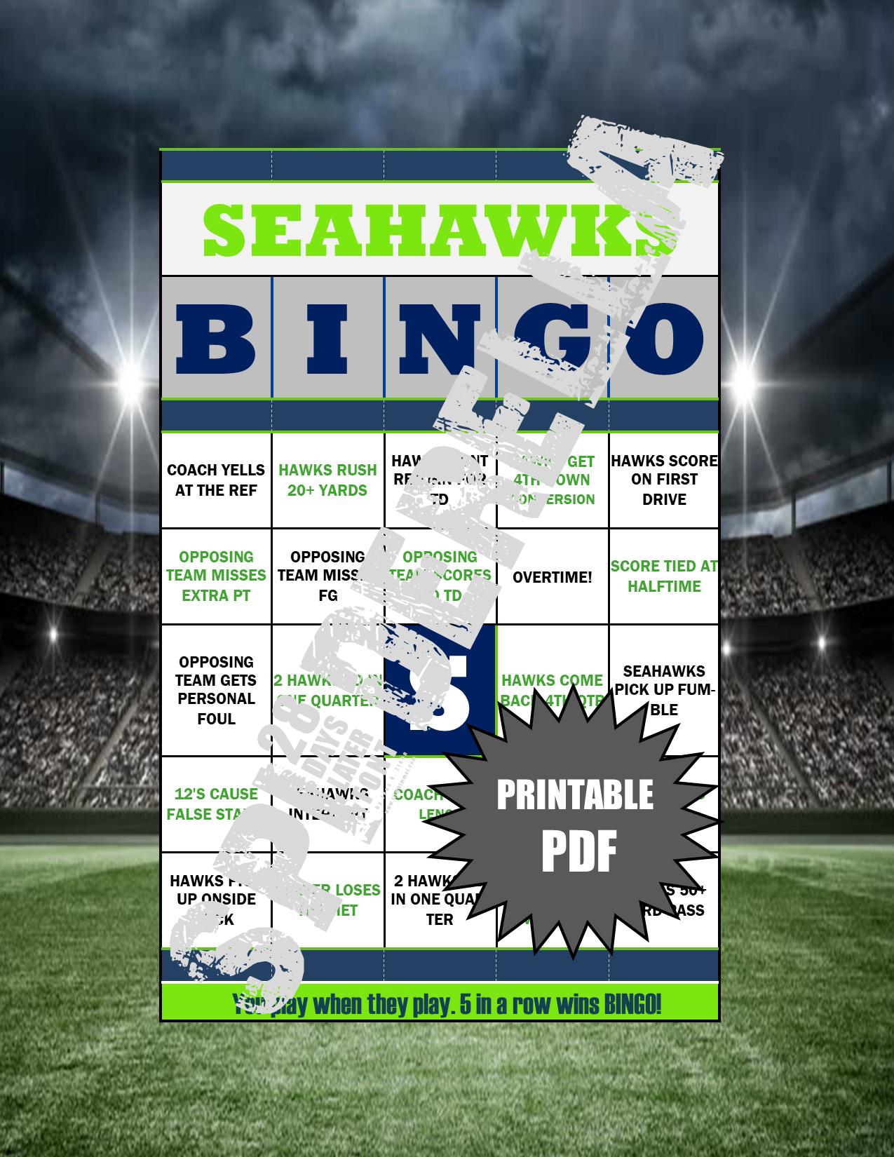 SEATTLE Football PRINTABLE Bingo Cards for a Seahawks Game Day - Etsy