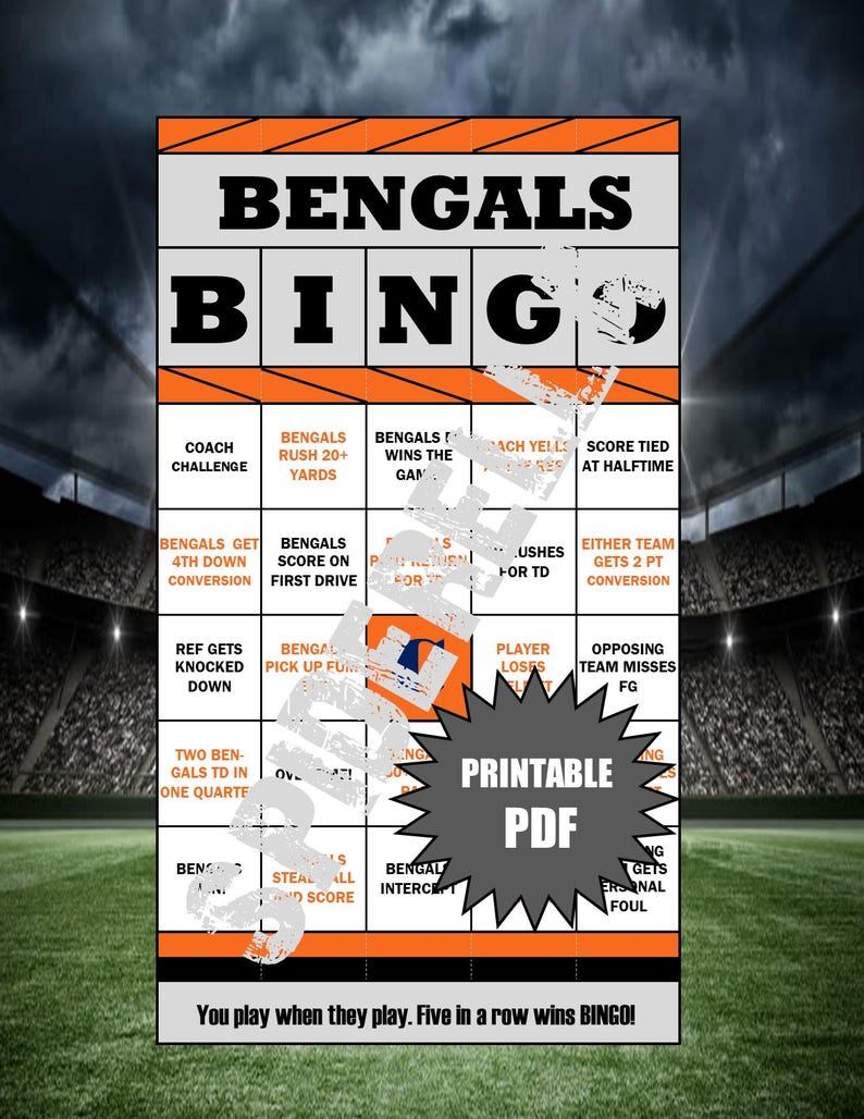 CINCINNATI Football PRINTABLE Bingo Cards for a Bengals Game Day - Etsy