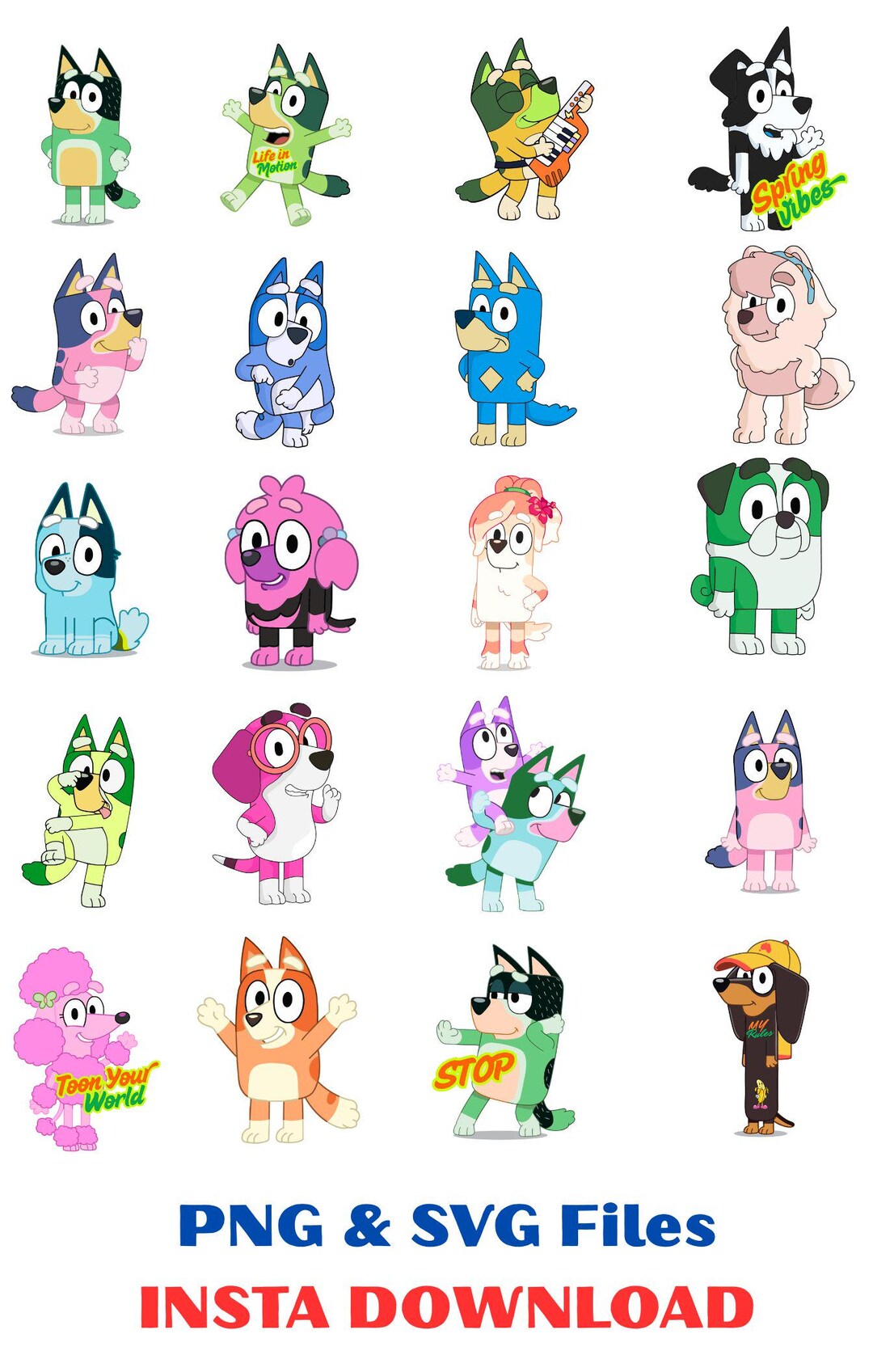 Bluey Dog Svg, Green Dog Birthday Bundle, White & Pink Dog Family Png ...