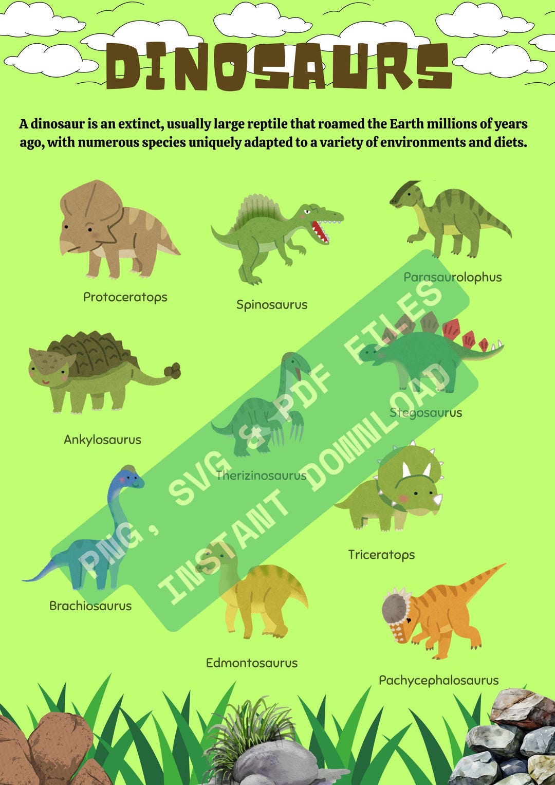 Dinosaurs Learning Chart for Grade 1 & 2 – Educational Printable (PNG ...