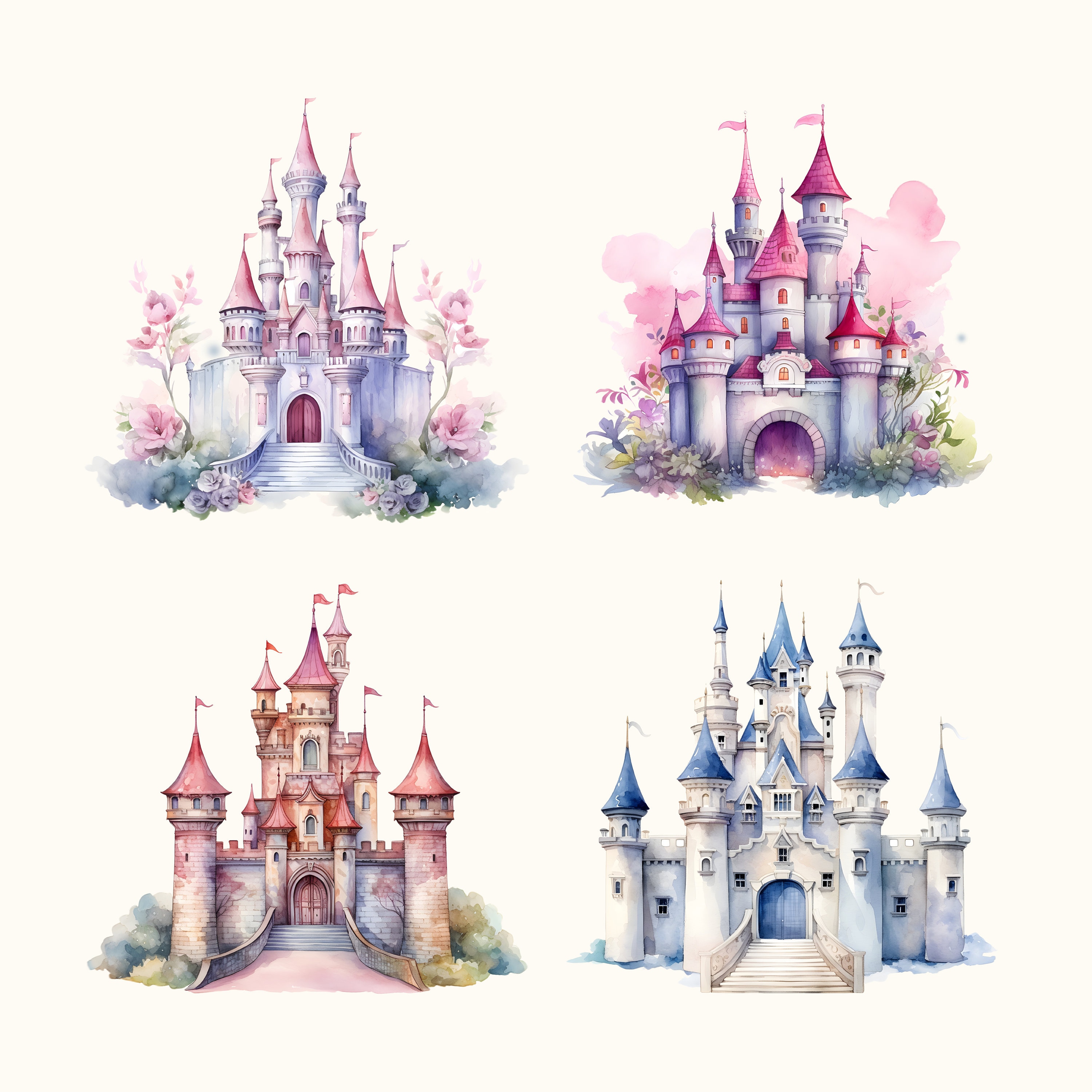 Watercolor Mouse Castle Png Bundle, Mouse Ear Castle Png, Retro ...