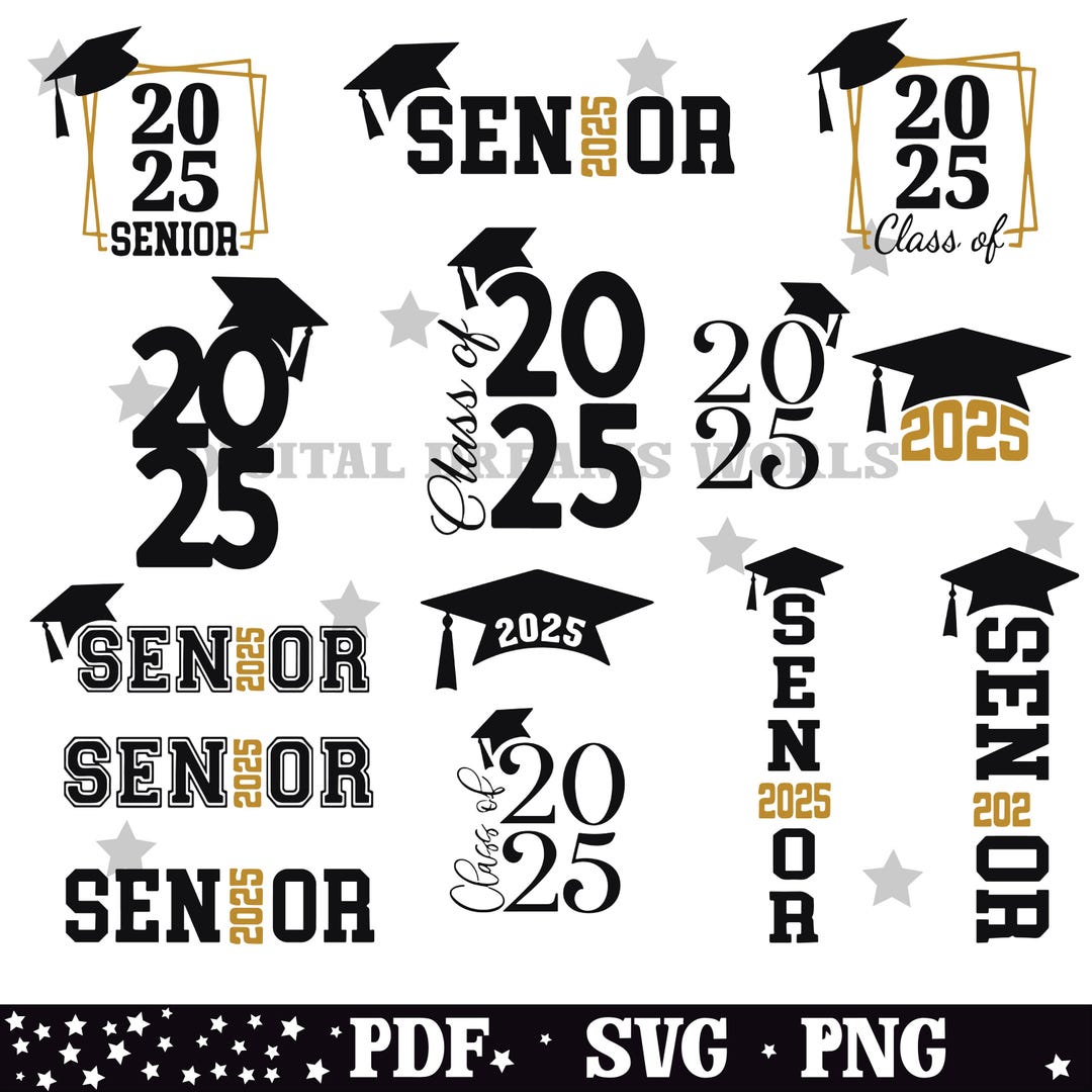 Senior 2025 SVG Bundle for Cricut, Graduation Cap PNG, Class of 2025 ...