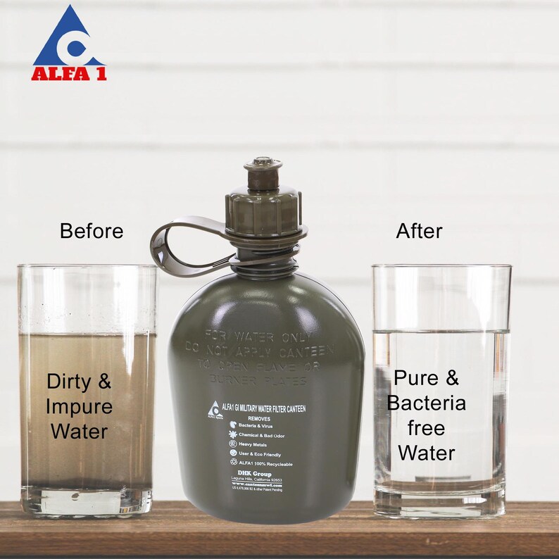 ALFA1 GI Military Water Filter Canteen+1 ALFA1 Life Saver Nano Water ...
