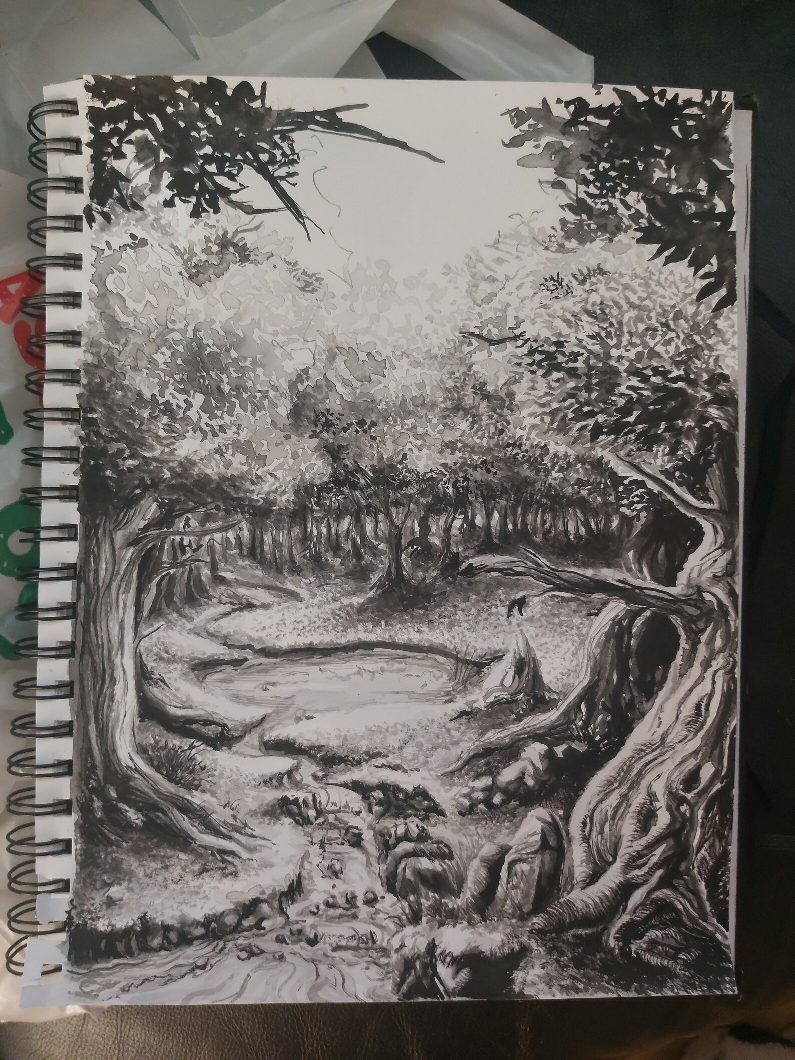 Ink Painting of a Forest - Etsy