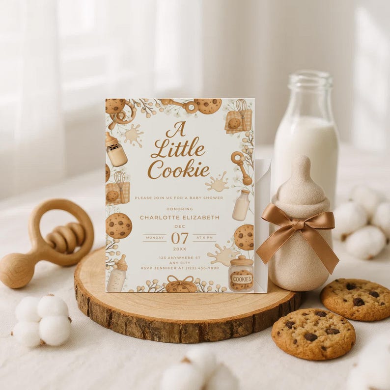 Milk and Cookie Baby Shower Invitation Editable Template Neutral ...