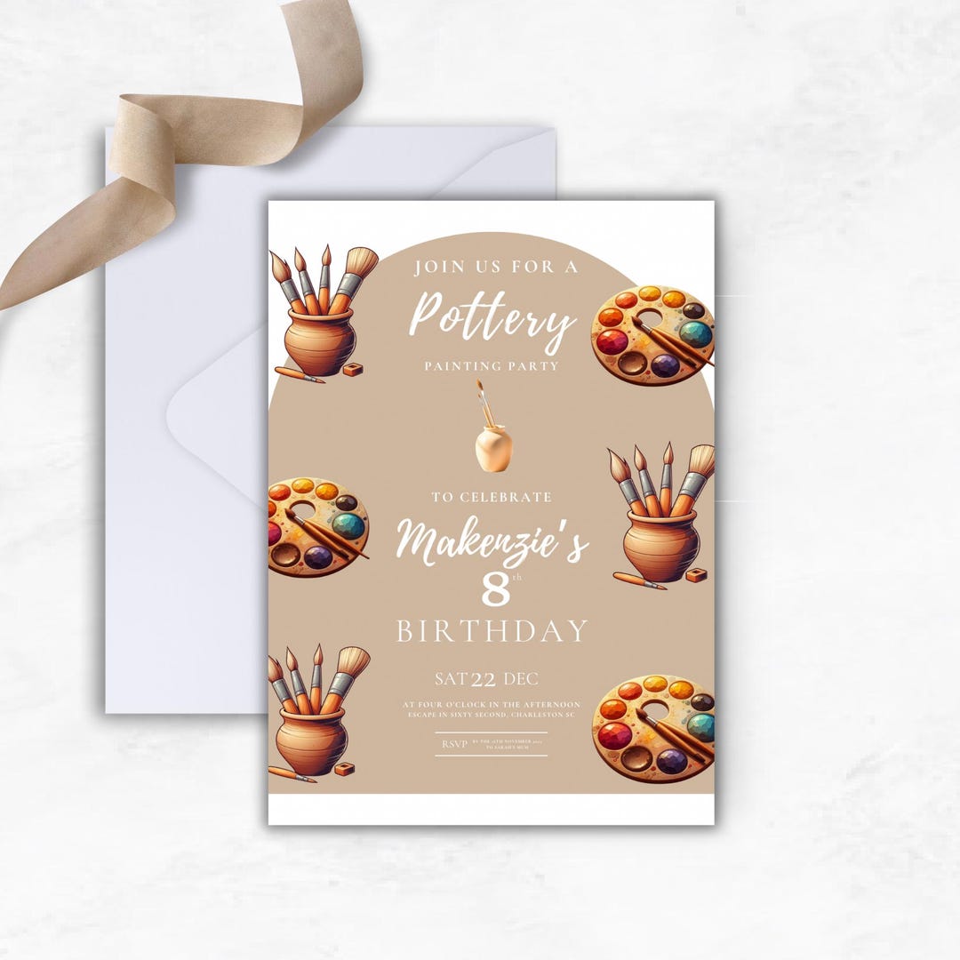 Pottery Painting Birthday Invitation, Editable Template (digital ...