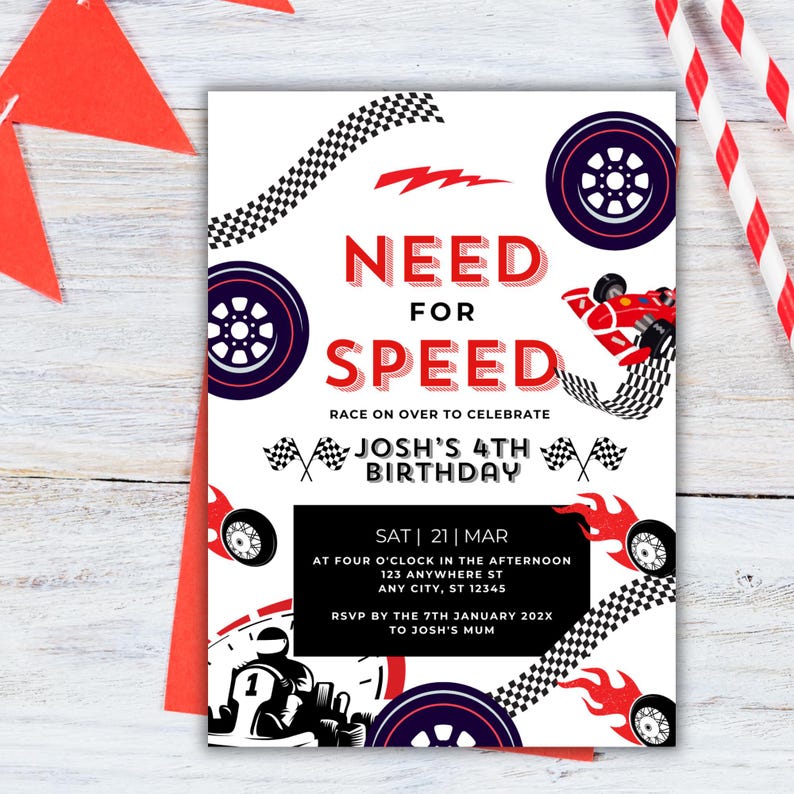 Need Four Speed Birthday Invitation Instant Download4th Birthday ...