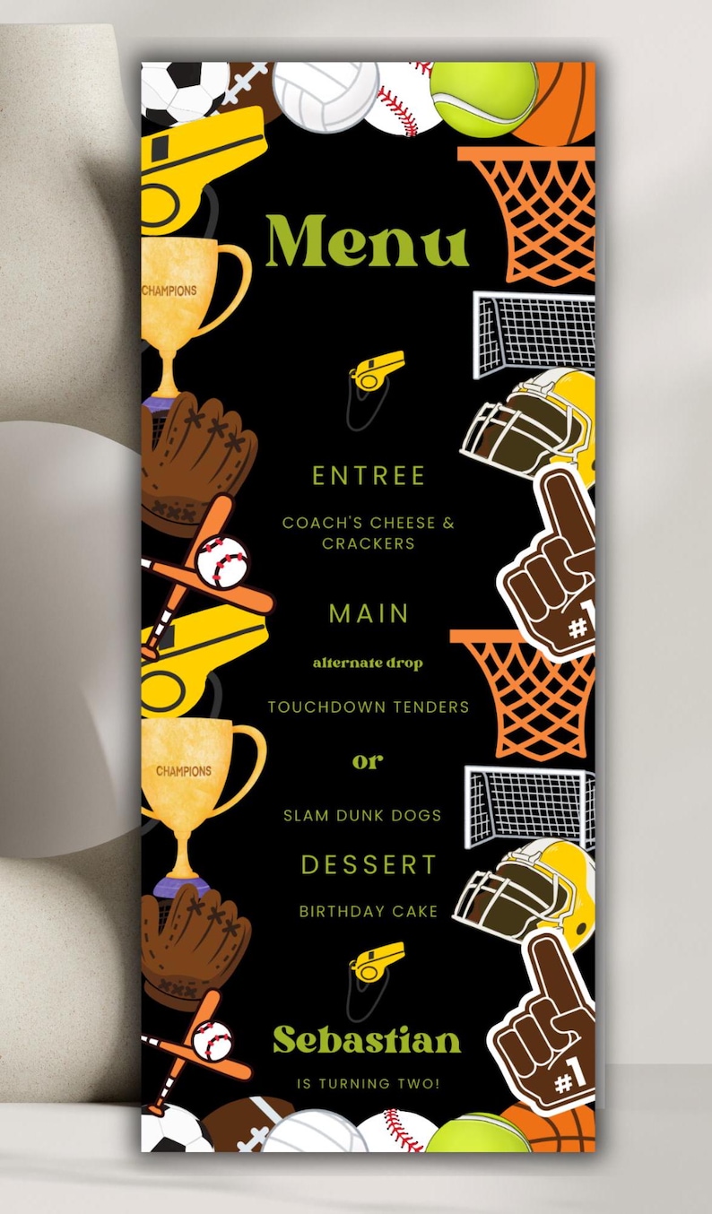 Born 2 Ball Birthday Menueditable Sports Party Food ...