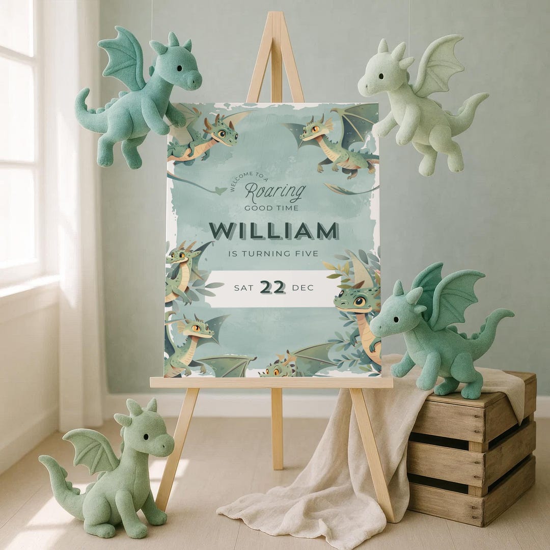 Dragon Birthday Welcome Sign – Editable Printable Party Decoration ...