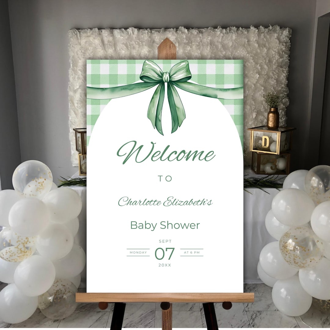 Green Plaid Welcome Sign Baby Shower, Instant Download, Green Plaid ...