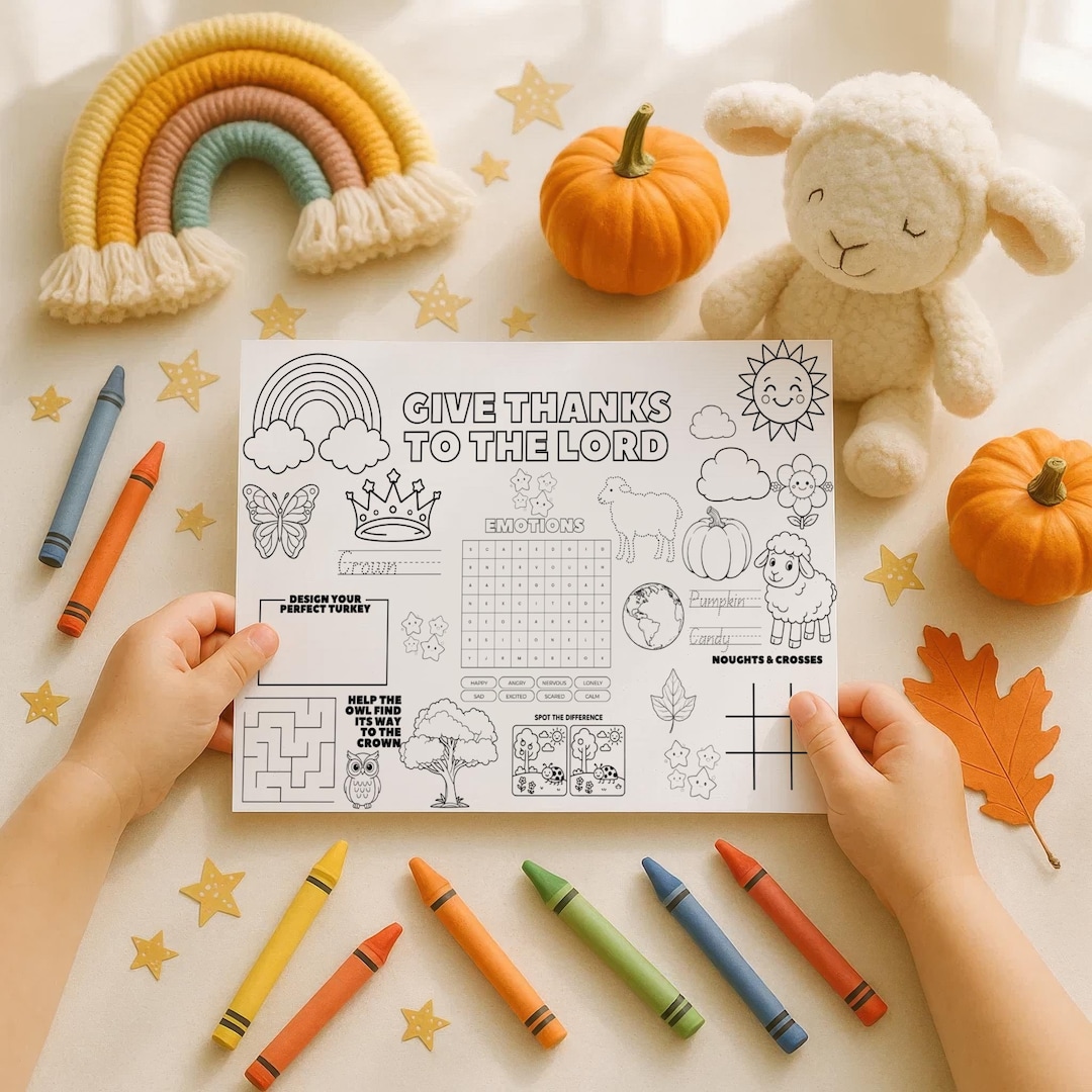 Kids Fall Activity Printable Placemat Christian Thanksgiving Coloring ...