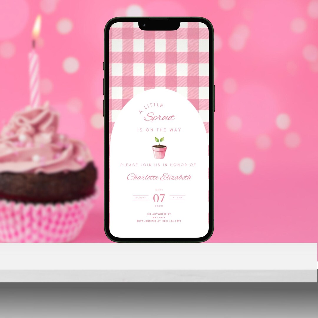Pink Sprout Baby Shower Evite, Digital Invitation, Instant Download ...