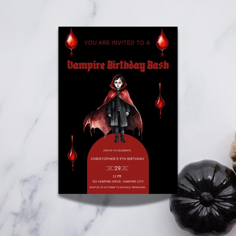 Vampire 9th Birthday Invitation, Halloween Birthday Bash (instant ...