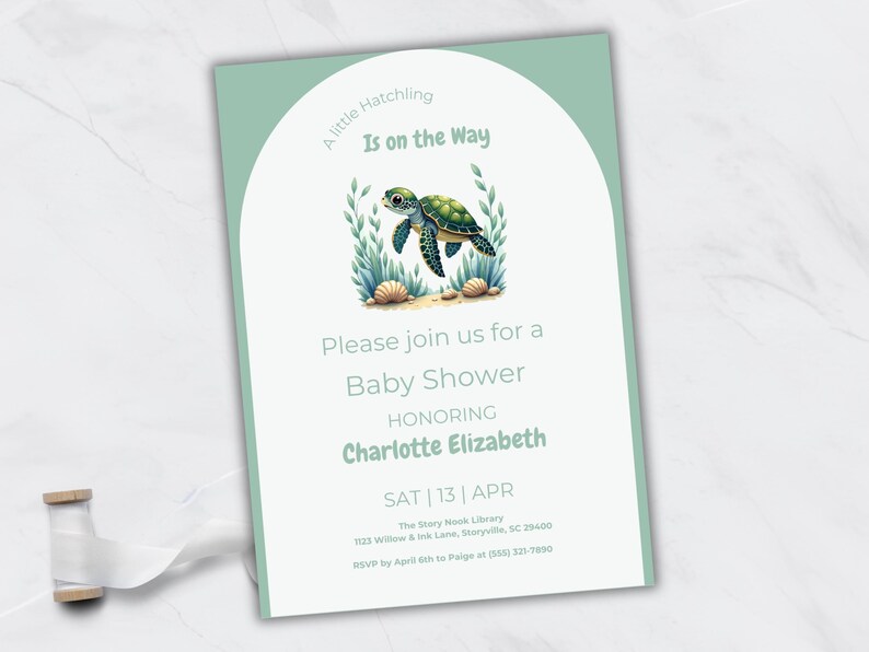 Turtle Baby Shower Bundle: Invitation, Decor, Canva Template (digital ...