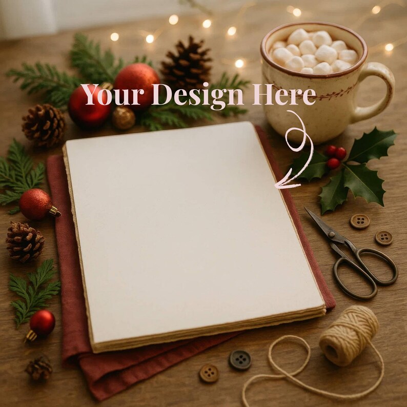 Christmas Junk Journal Mockup Rustic Holiday Flat Lay With Hot Cocoa ...
