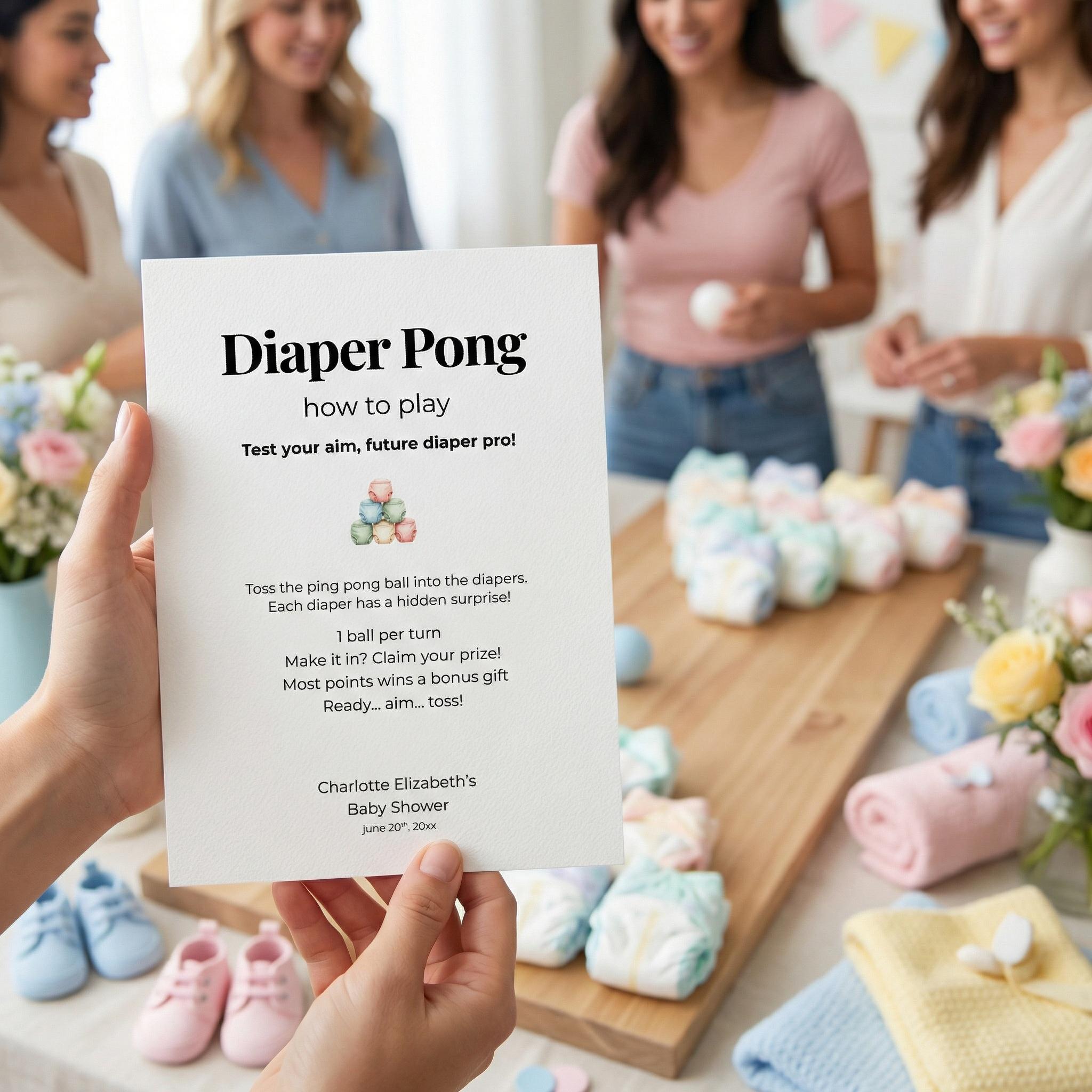Diaper Pong Sign Baby Shower Game Instructions Printable 5x7 Editable ...