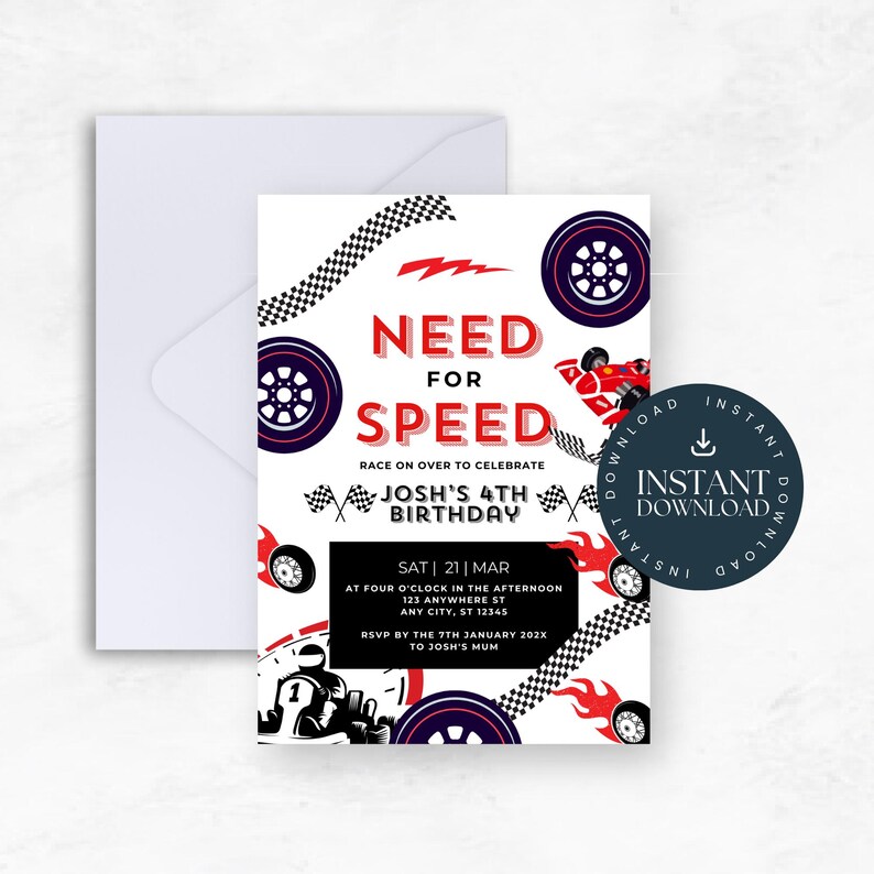 Need Four Speed Birthday Invitation Instant Download4th Birthday ...