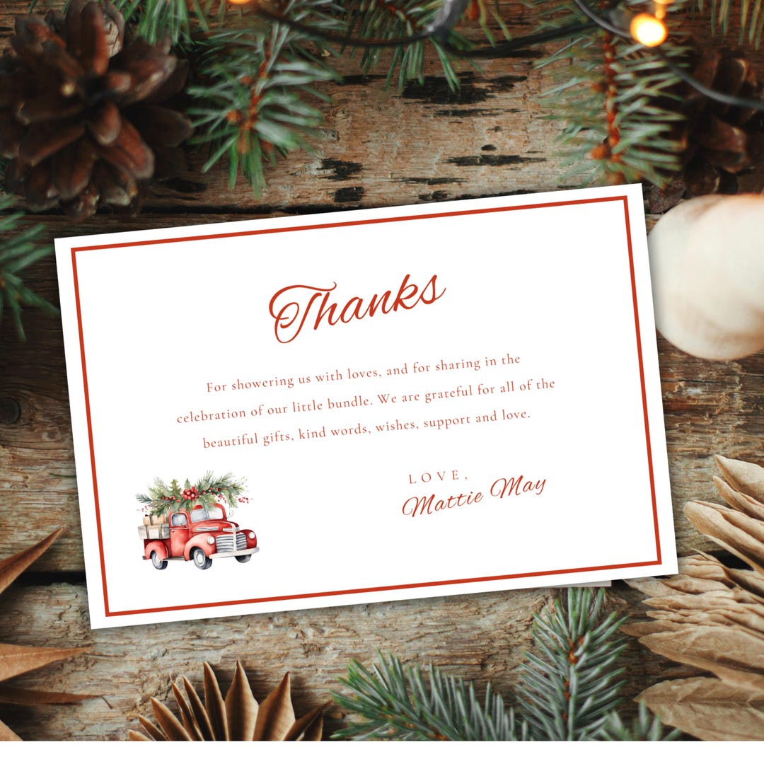 Rustic Christmas Truck Thank You Card, Instant Download, Printable ...